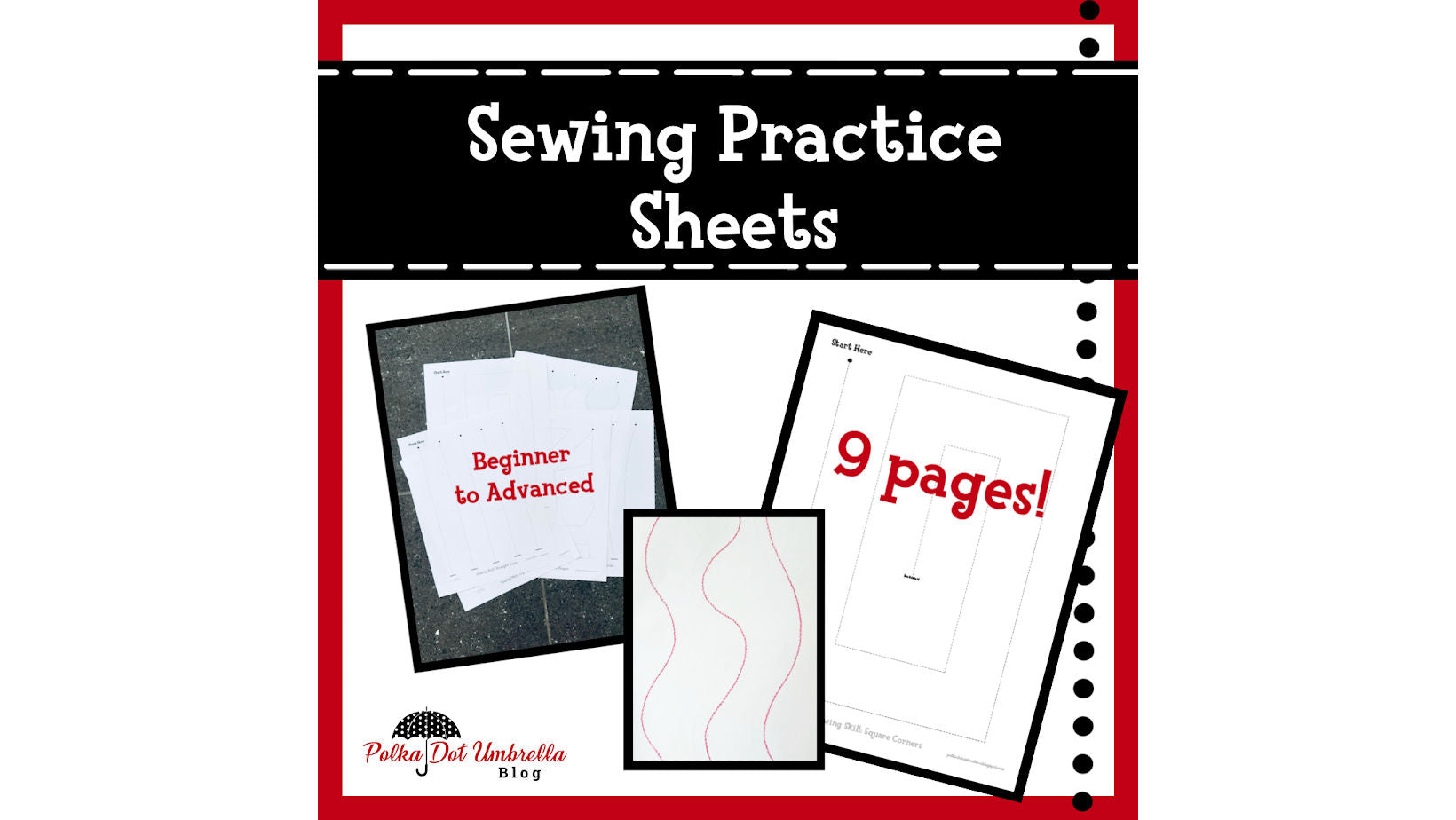 Sewing Practice Sheets – Polka Dot Umbrella